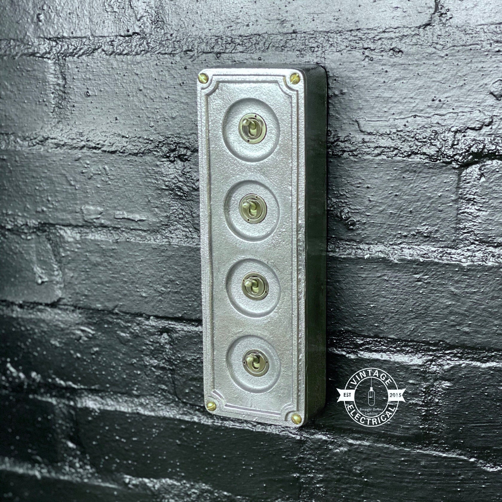 4 Gang 2 Way Solid Cast Metal Conduit Light Switch Industrial - BS EN ...