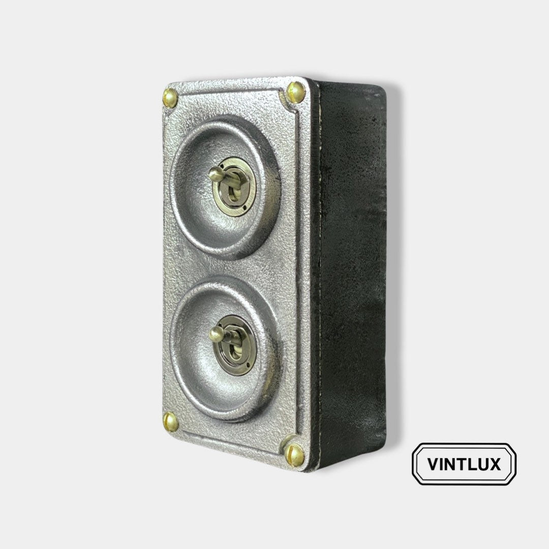 Double 2 Gang Solid Cast Metal Conduit Light Switch Industrial 2 Way ...