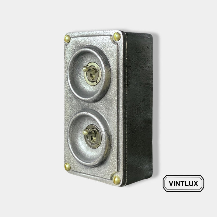 Double 2 Gang Solid Cast Metal Conduit Light Switch Industrial 2 Way ...