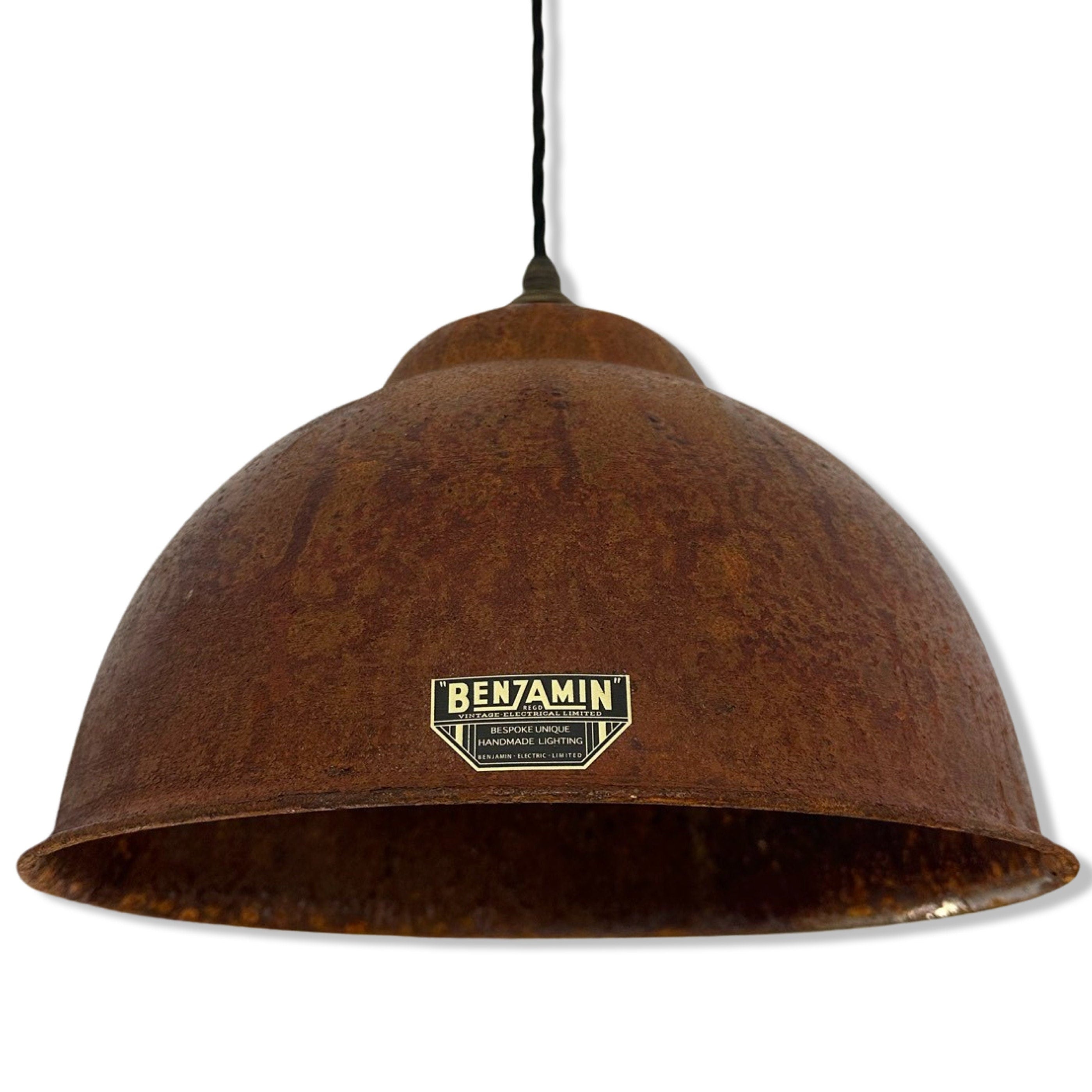 Morley XL ~ Rusted RLM Deep Dome Reflector Lampshade Pendant Set Light ...