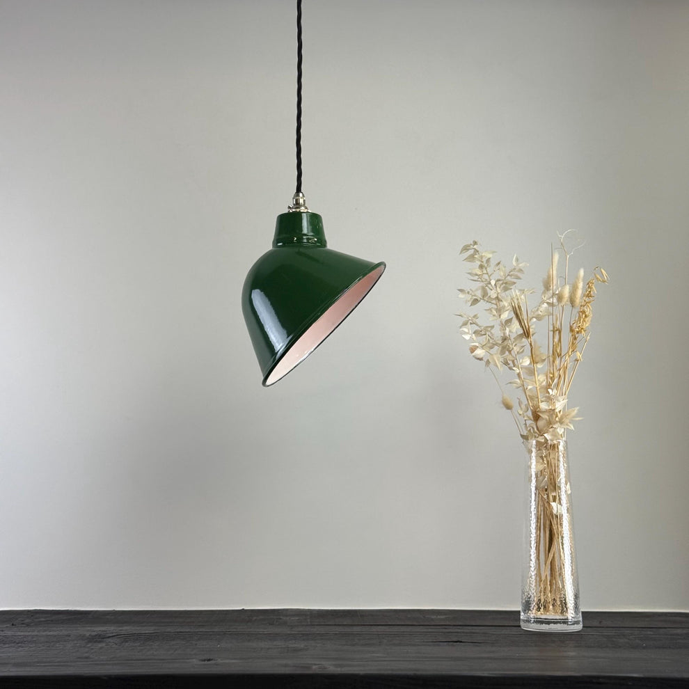 Maxlume 1920s Green Industrial Parabolic Angled Shade Pendant Set Ligh ...