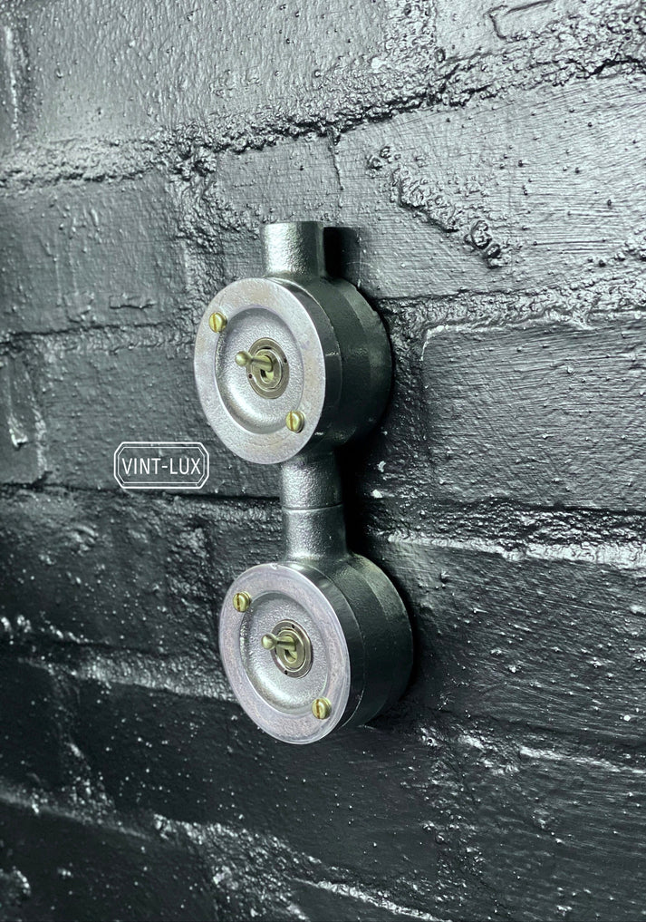 Double Gang Solid Cast Conduit Metal Light Switch Industrial 2 Way - B ...