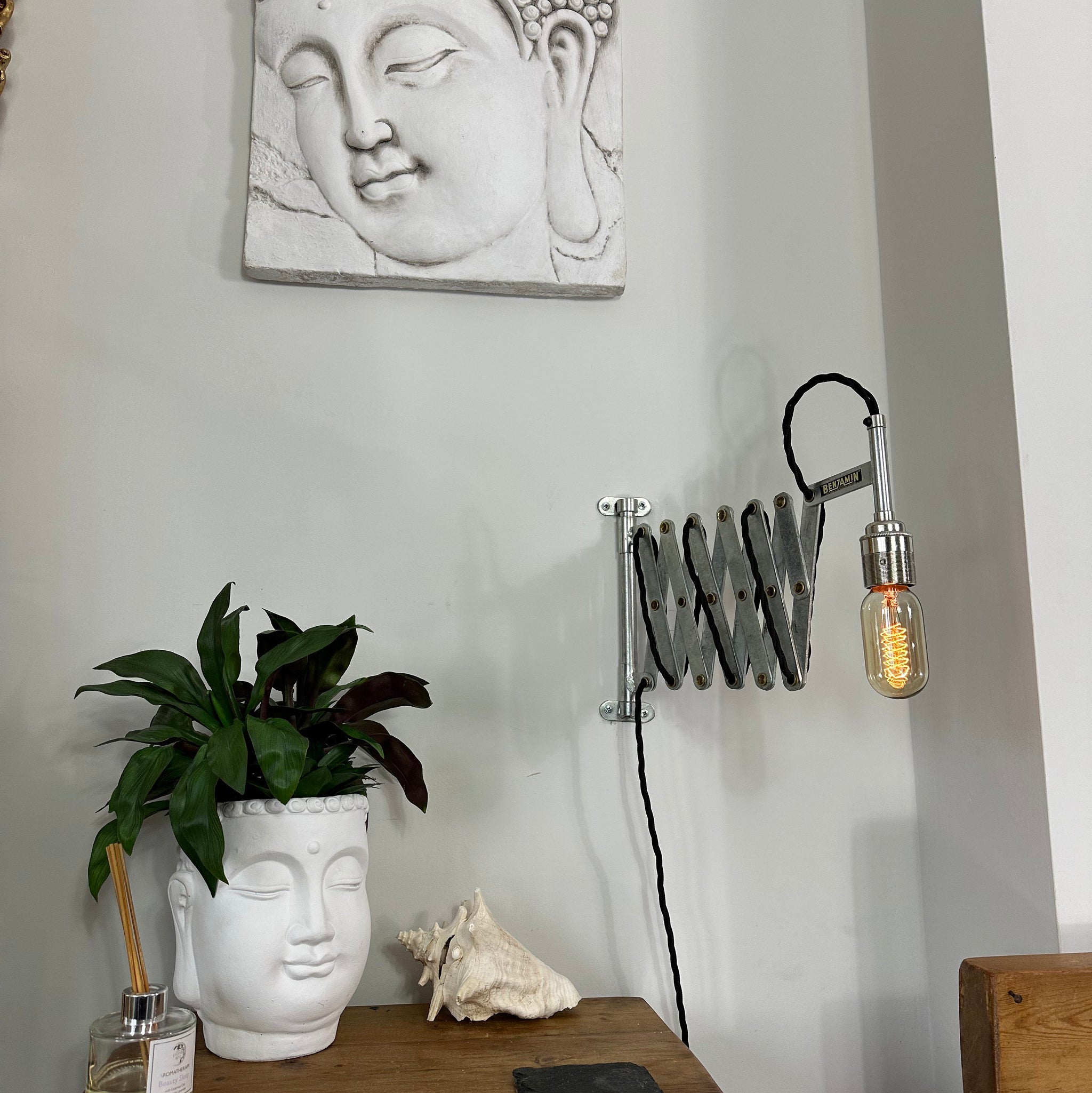 Alby Shade ~ Scissor Arm Solid Industrial Wall Light | Bedroom Reading ...